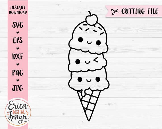 Ice Cream Outline Svg Cut File Triple Ice Cream Cone Summer Etsy