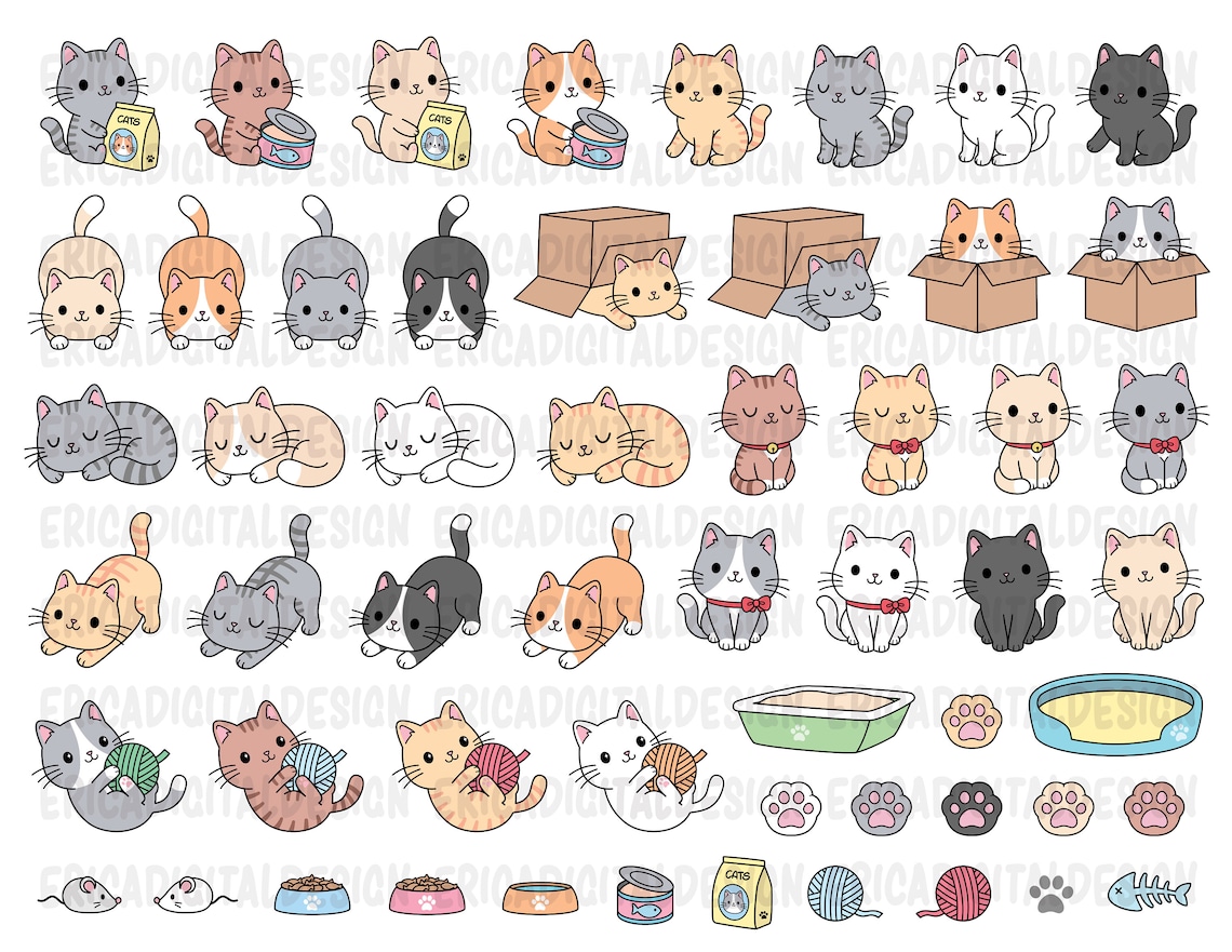 Cats Clipart Cute Cat Clip Art Kawaii Kittens Kitty Icons Pet ...
