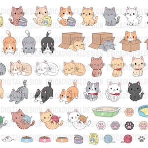 Cats Clipart Cute Cat Clip Art Kawaii Kittens Kitty Icons Pet ...