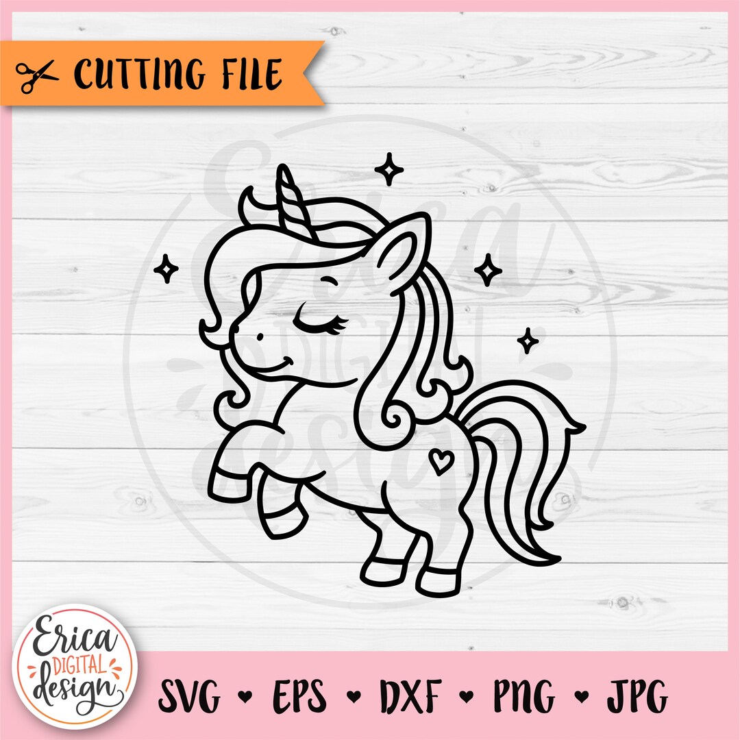 Baby Unicorn Outline SVG Cut File for Cricut Silhouette Magical Cute ...