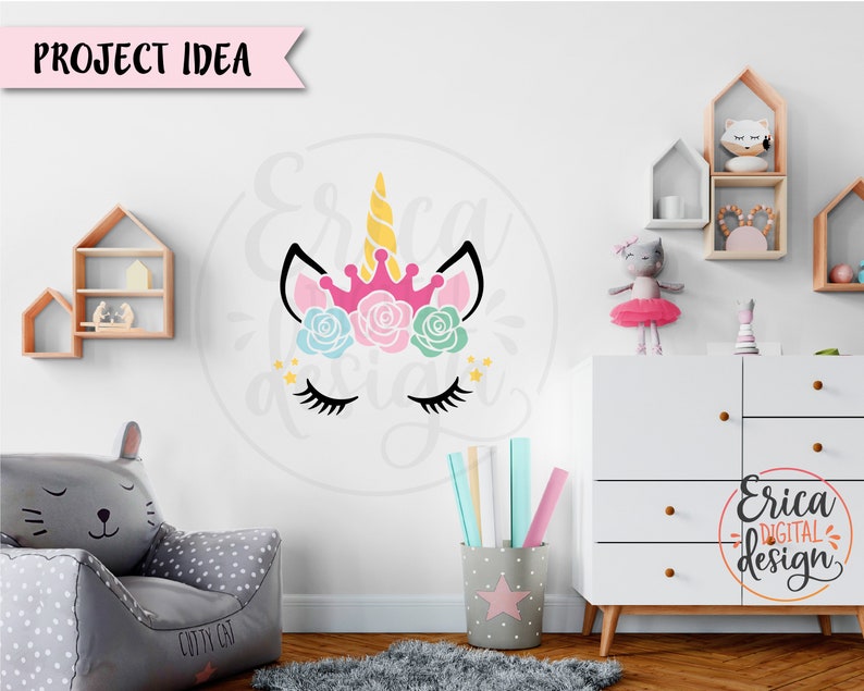 Unicorn Face SVG Unicorn Eyelashes Cut File Crown Flowers | Etsy