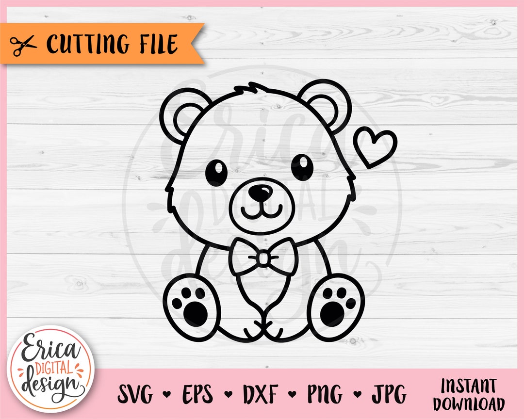 Baby Bear Outline SVG Cut File for Cricut Silhouette Cute Teddy Bear ...