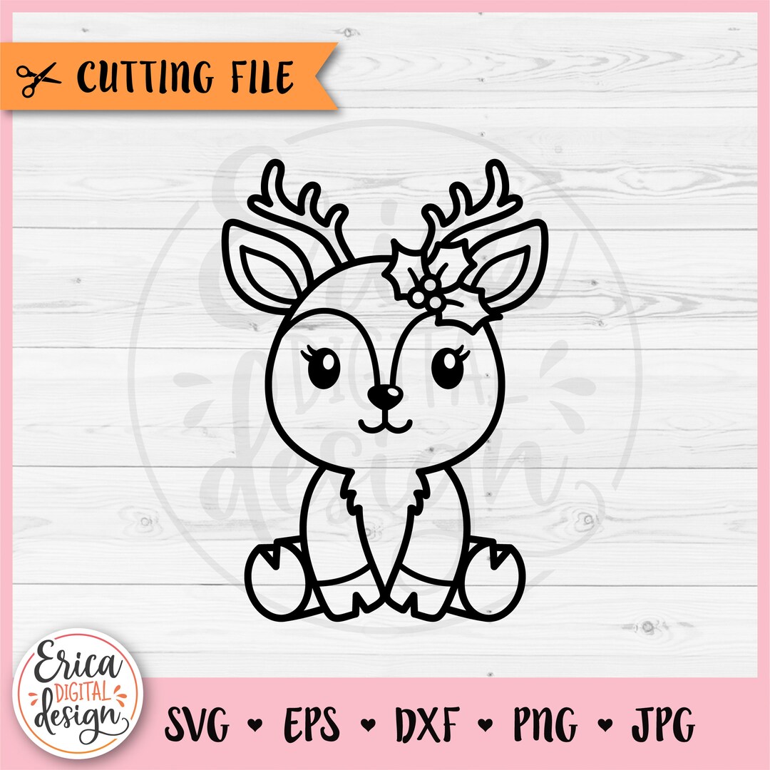 Cute Reindeer SVG Christmas Reindeer Outline Cut File for Cricut ...