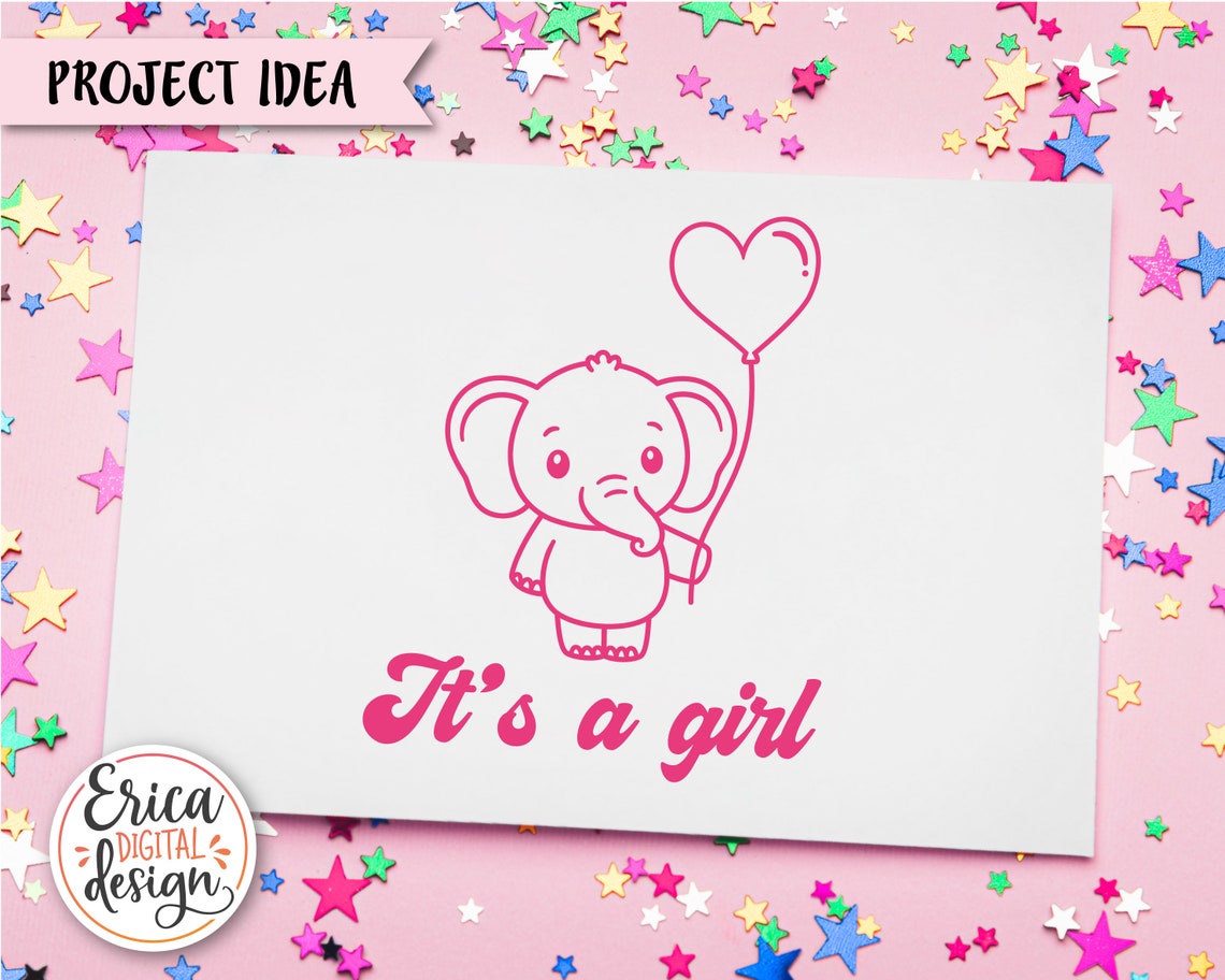 Baby Elephant Outline SVG Cute Elephant With Balloon Cut File - Etsy