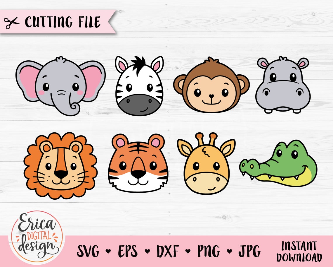 Safari Animal Faces SVG Cute Jungle African Animal Head Cut File Cricut ...