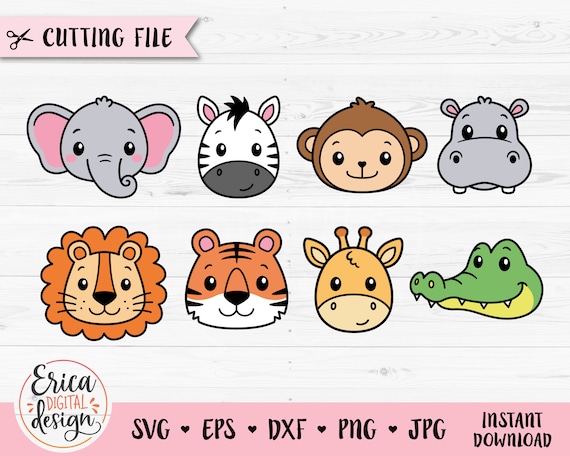 Safari Animal Faces SVG Cute Jungle African Animal Head Cut - Etsy