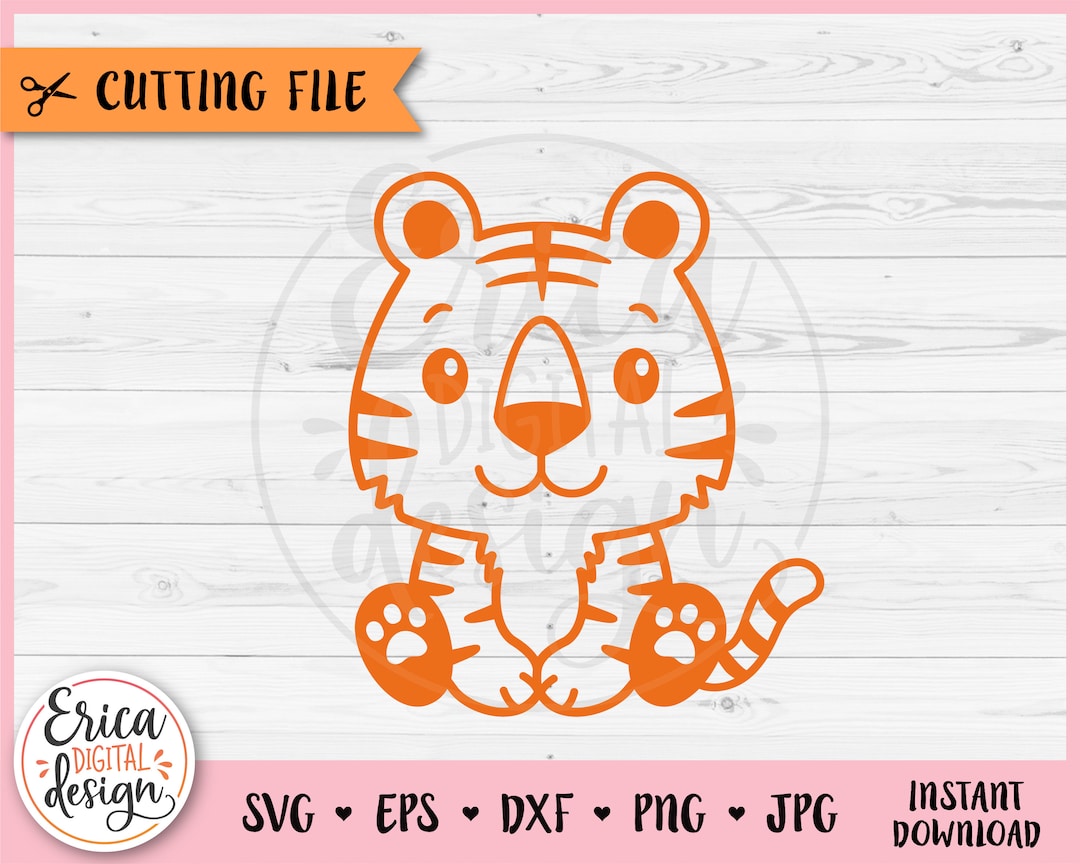 Baby Tiger Outline SVG Cut File for Cricut Silhouette Cute Tiger Jungle ...