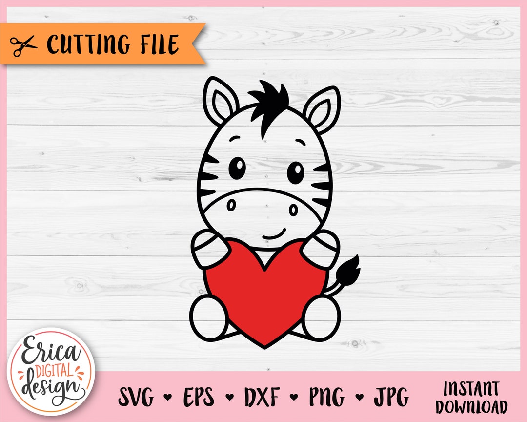 Zebra With Heart SVG Cute Baby Zebra Outline Cut File for Cricut ...