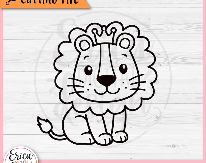 Lion SVG Cute Sitting Lion Outline Cut File for Cricut Silhouette ...
