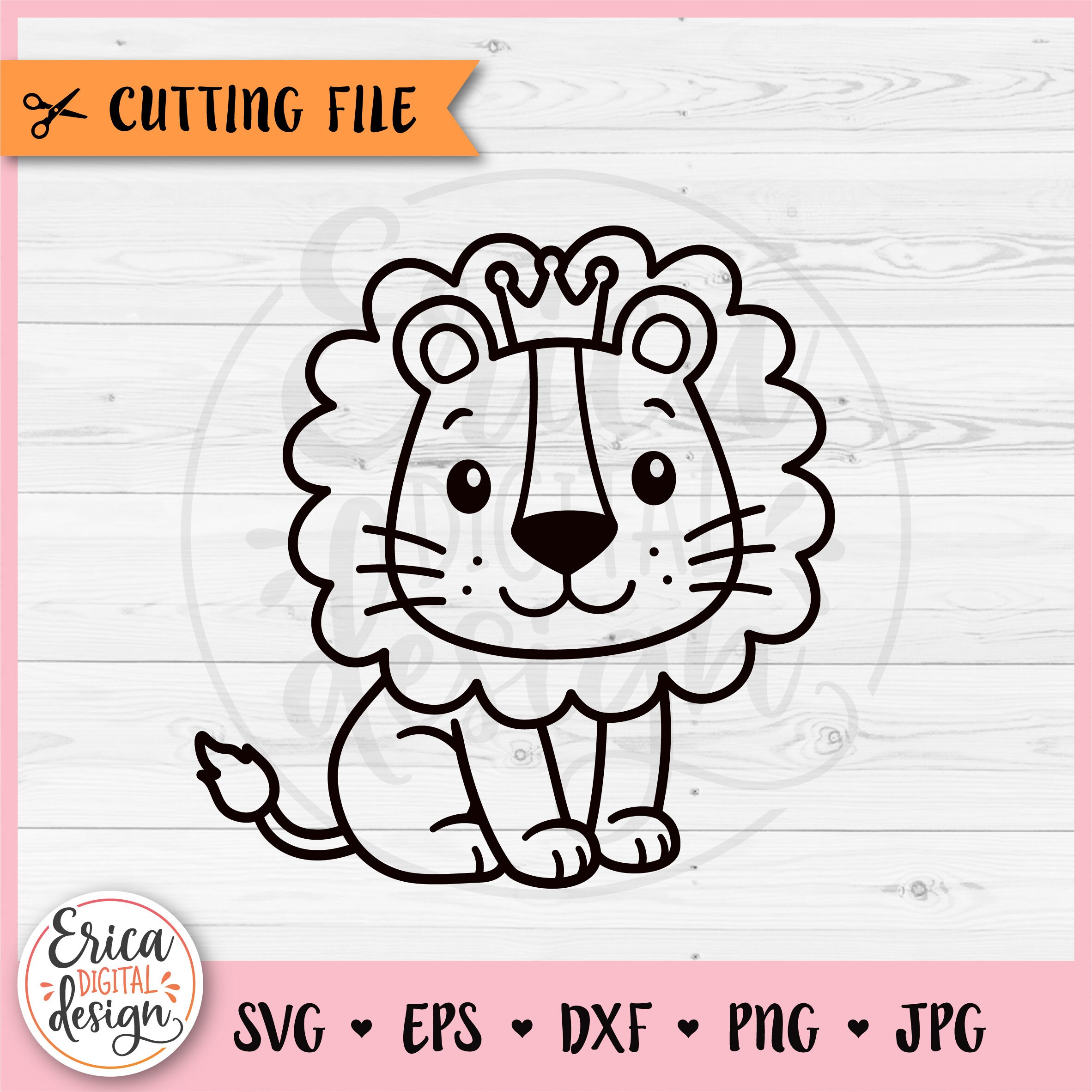Baby Lion SVG Cute Lion With Crown Outline Cut File Cricut - Etsy