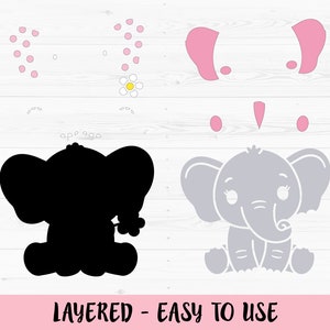 Baby Elephant SVG Cute Elephant Girl Daisy Cut File Sweet Elephant ...