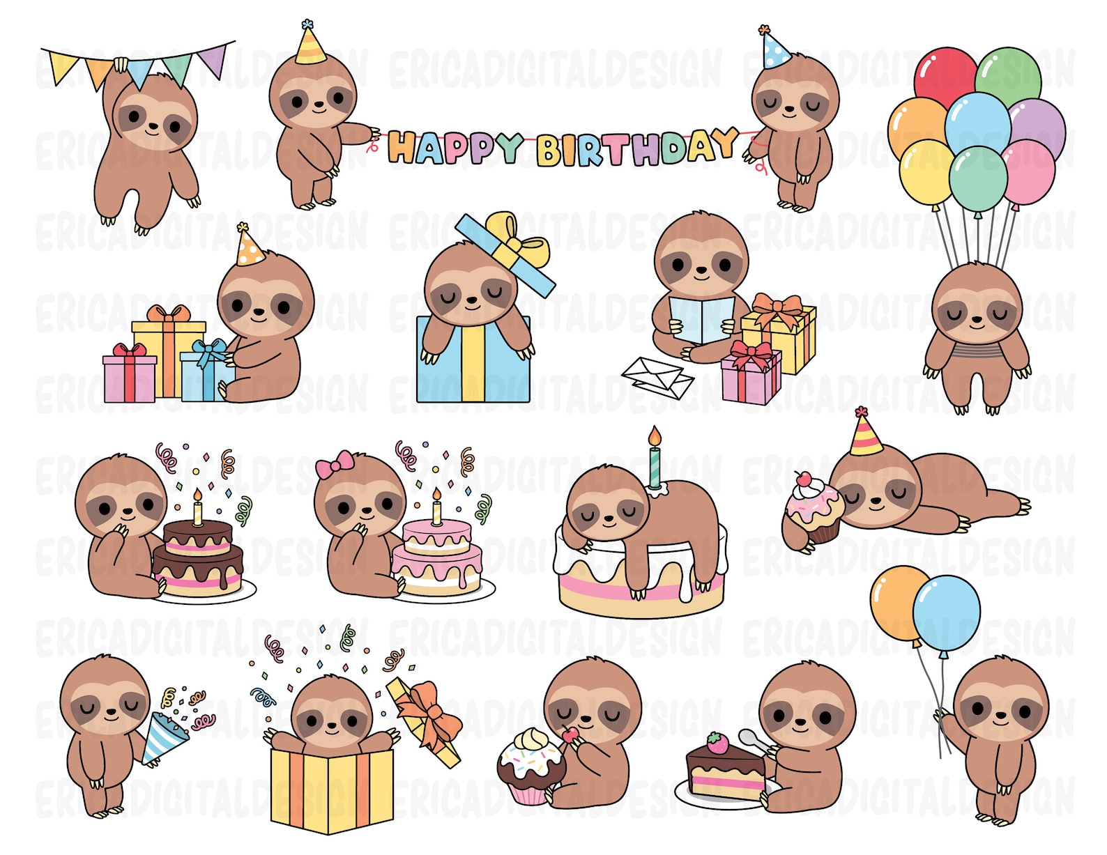 Birthday Sloths Clipart Funny Birthday Party Sloth Images - Etsy