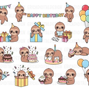 Birthday Sloths Clipart Funny Birthday Party Sloth Images Kawaii Animal ...