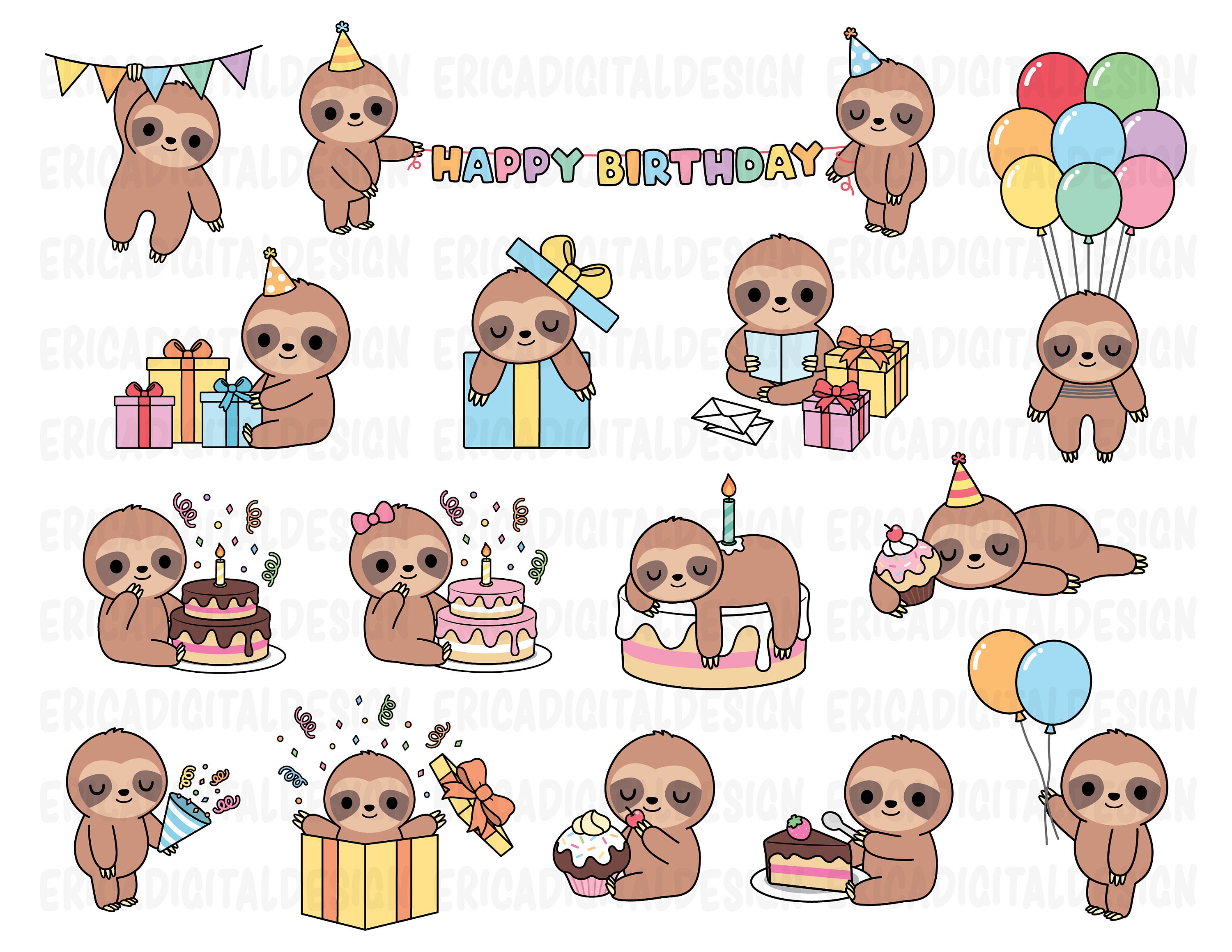 Birthday sloths clipart Funny birthday party sloth images | Etsy