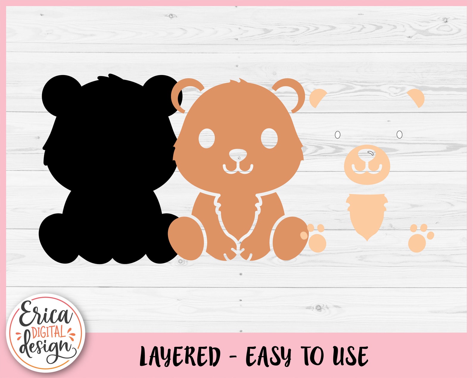 Cute Bear Layered SVG Cut File for Cricut Silhouette Baby Bear Clipart ...