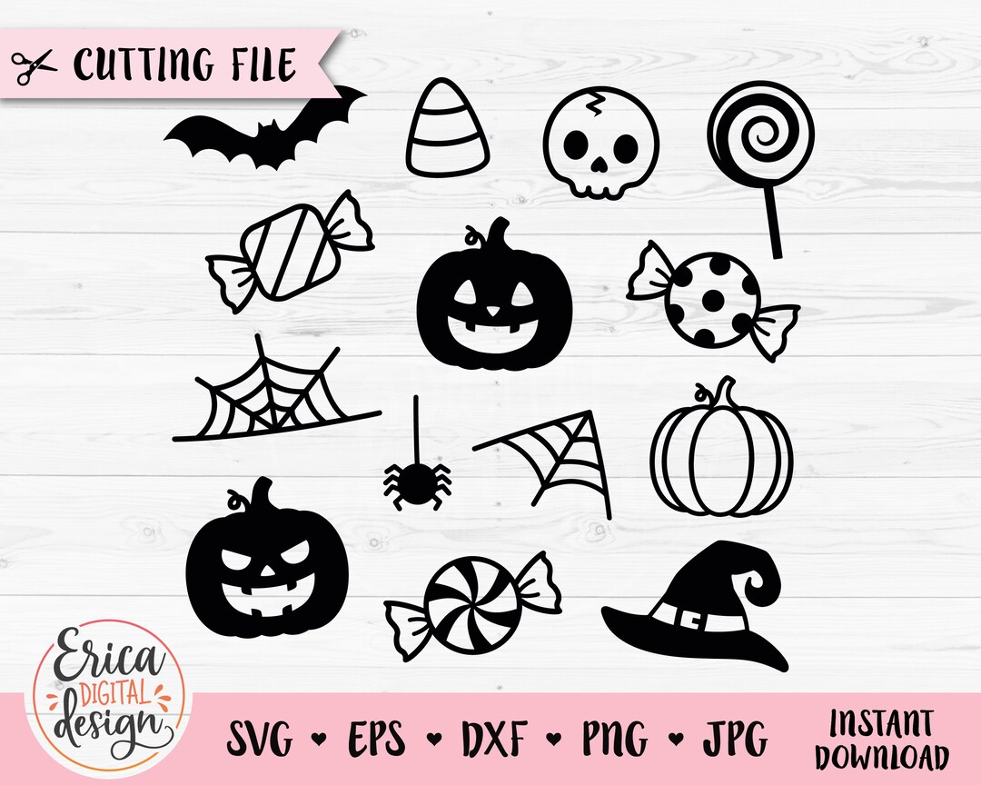 Halloween Bundle Svg Cut File Halloween Elements: Bat, Skull, Candies ...