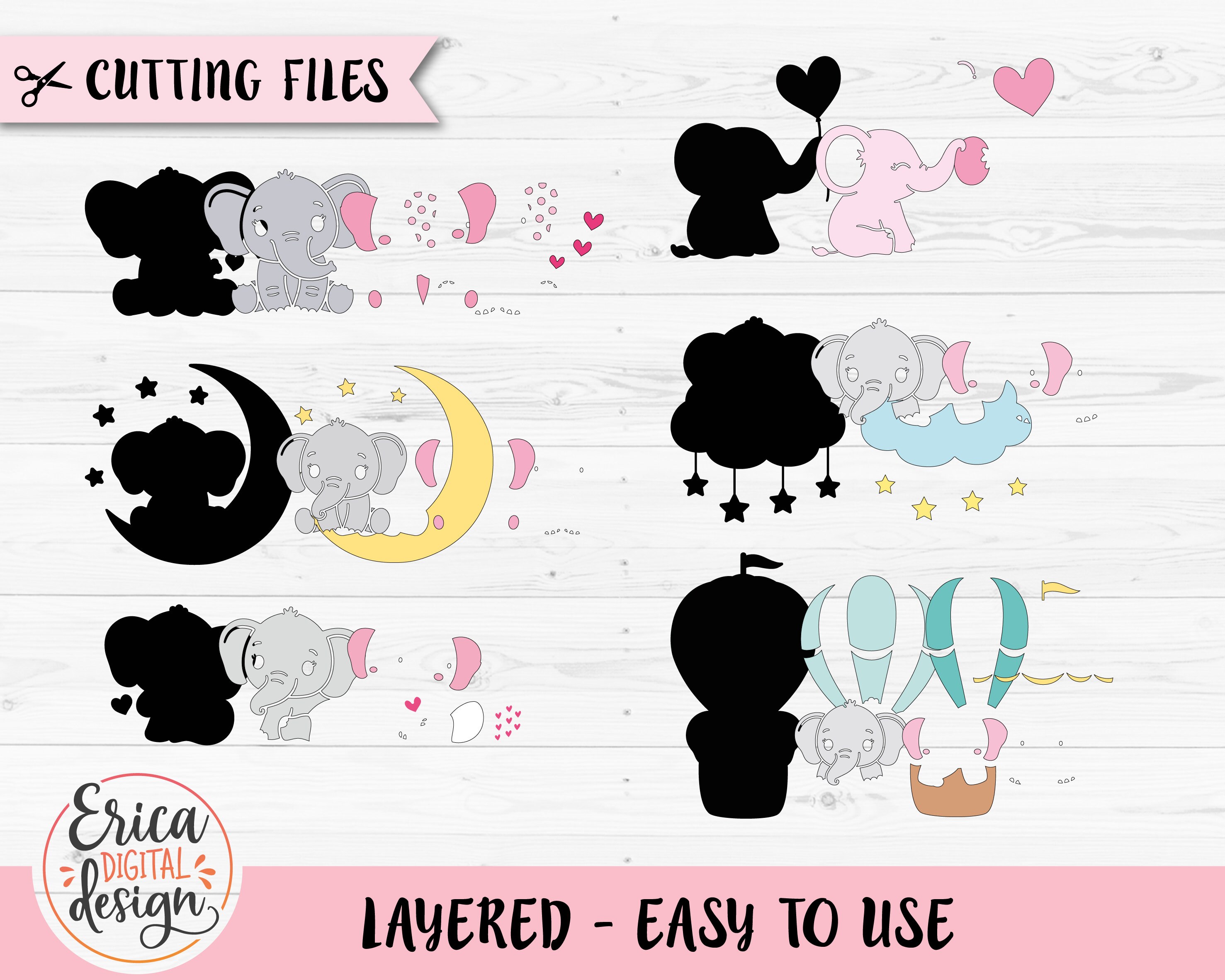 Baby Elephant SVG Bundle Layered Cut Files for Cricut Silhouette Baby ...