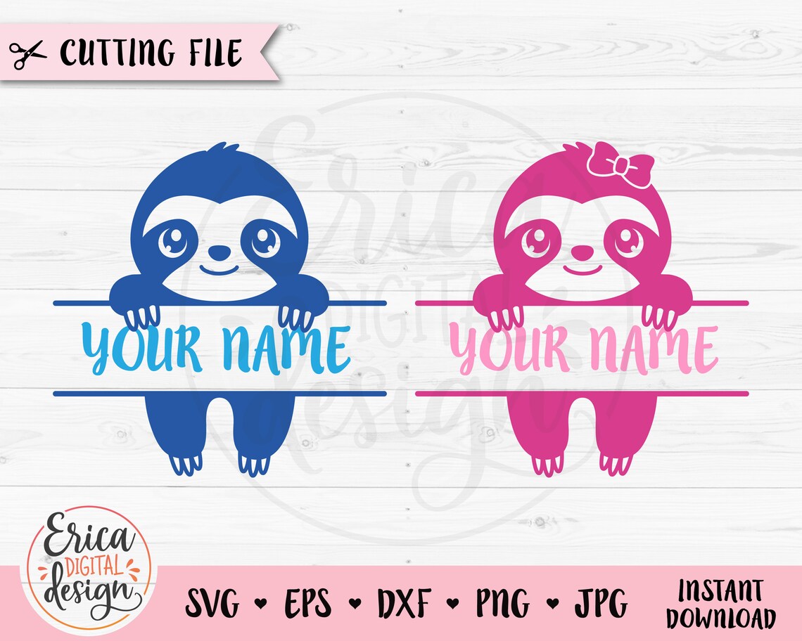 Sloth SVG Cutting File Split Sloth Name Label Frame Monogram | Etsy