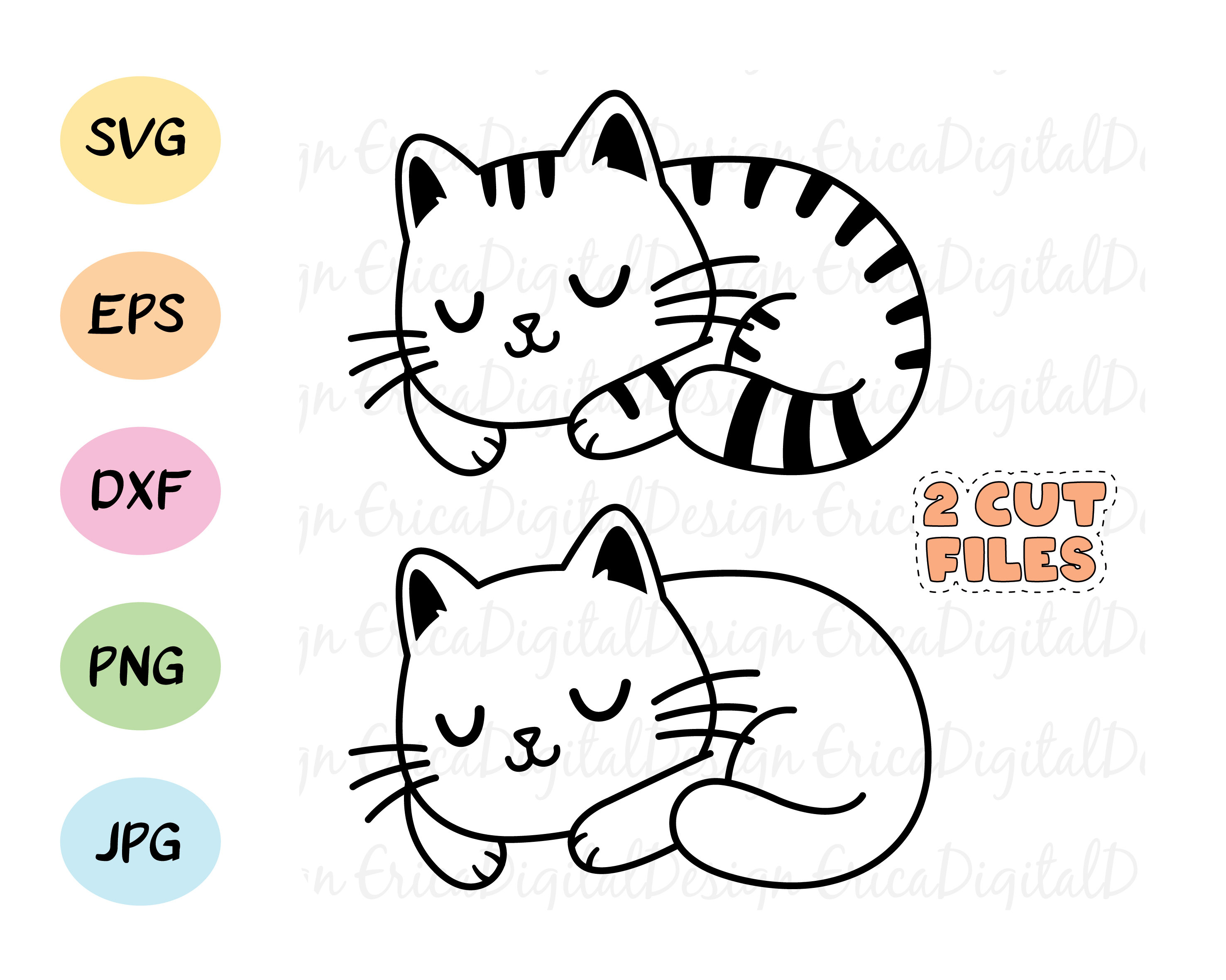 Cute Sleeping Outline SVG Cut File Kawaii Cat Cutting File - Etsy UK