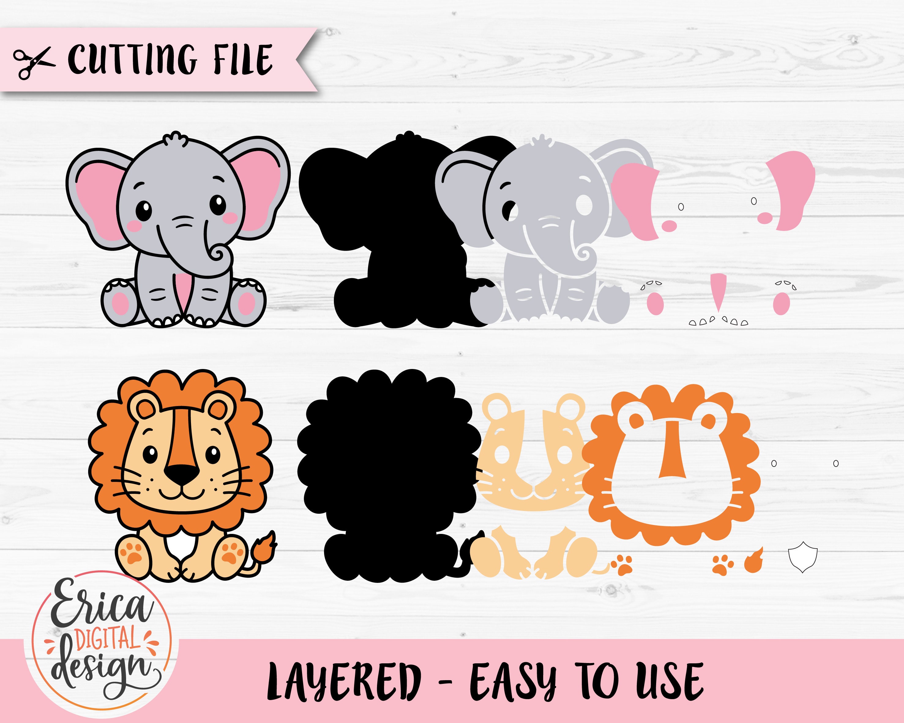 Safari Animals Layered SVG Cute African Jungle Animal Cut File - Etsy