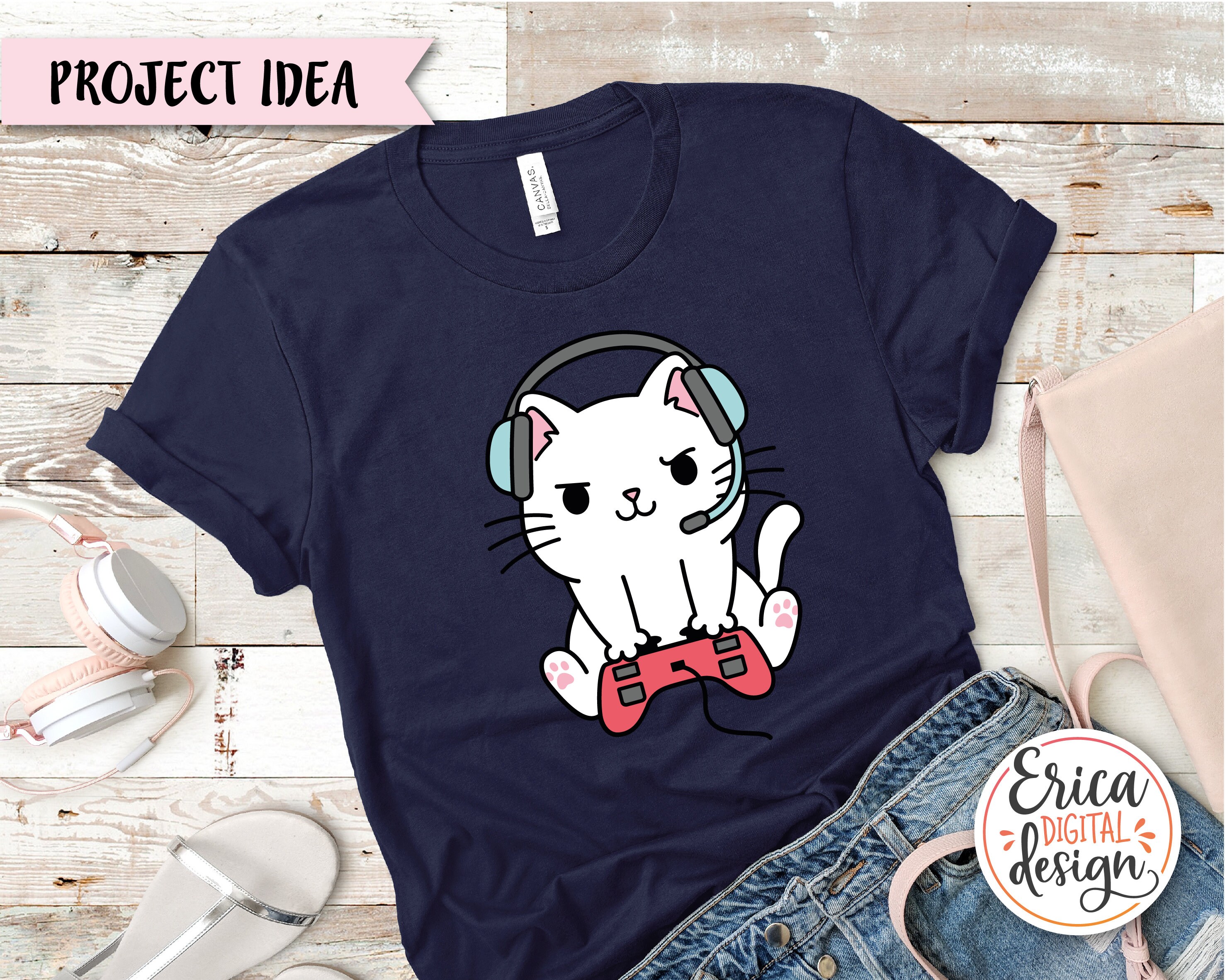 Gamer Cat SVG Cut File Funny Nerd Geek Cat Video Game Gaming Cutting ...