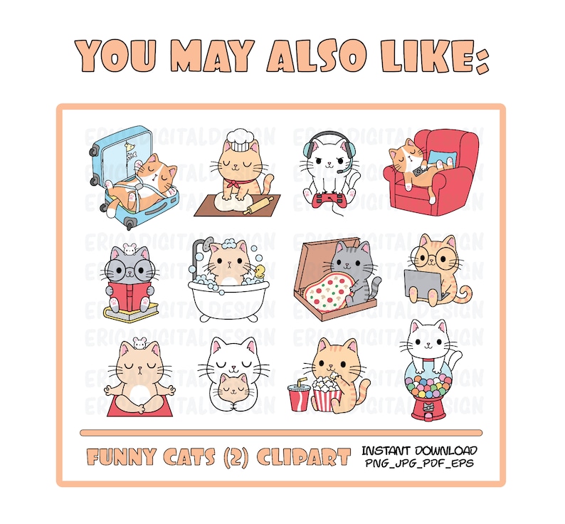 Cats clipart Cute cat clip art Kawaii kittens Kitty icons Pet | Etsy