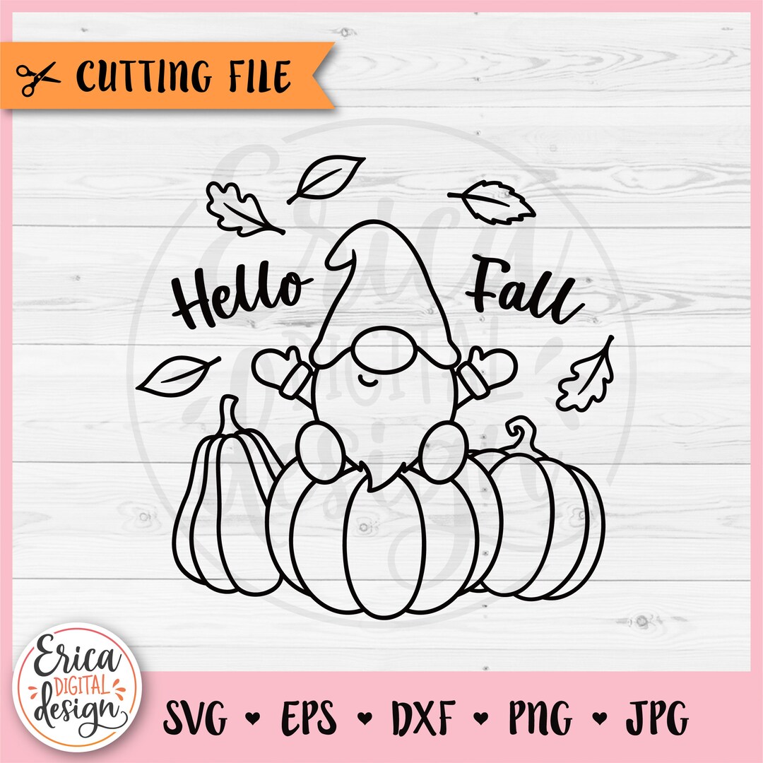 Fall Gnome Outline SVG Cut File for Cricut Silhouette Cute Gnome ...