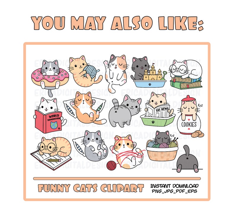Household Chores Clipart Funny Cats Clipart Kawaii Cute Kitty - Etsy