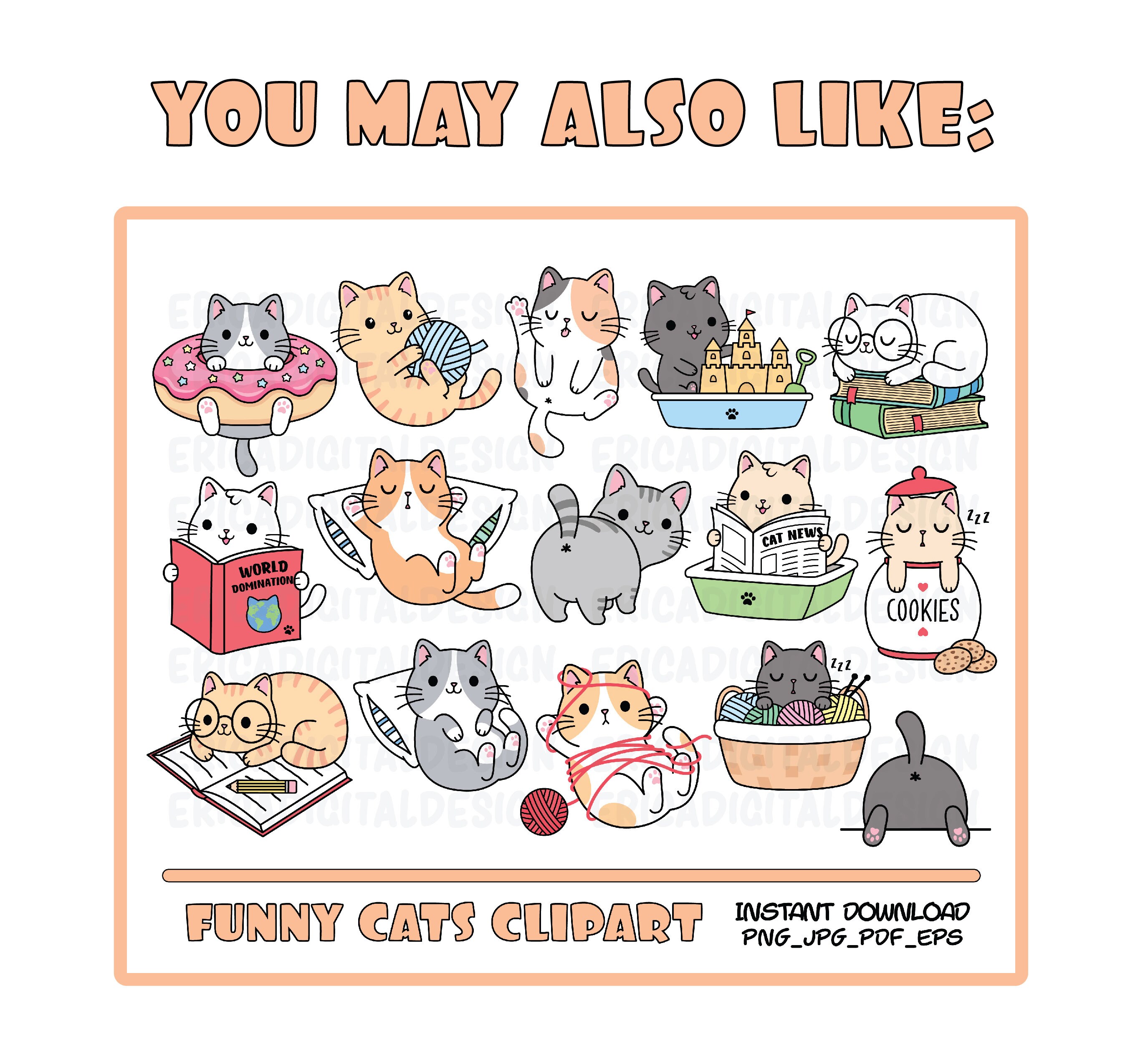 Household Chores Clipart Funny Cats Clipart Kawaii Cute Kitty - Etsy
