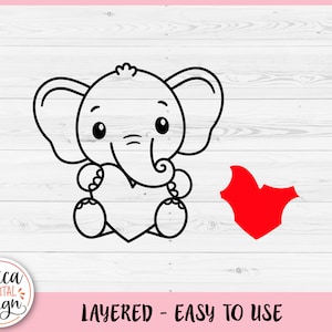 Baby Elephant With Heart SVG Cut File Cricut Silhouette Cute Elephant ...