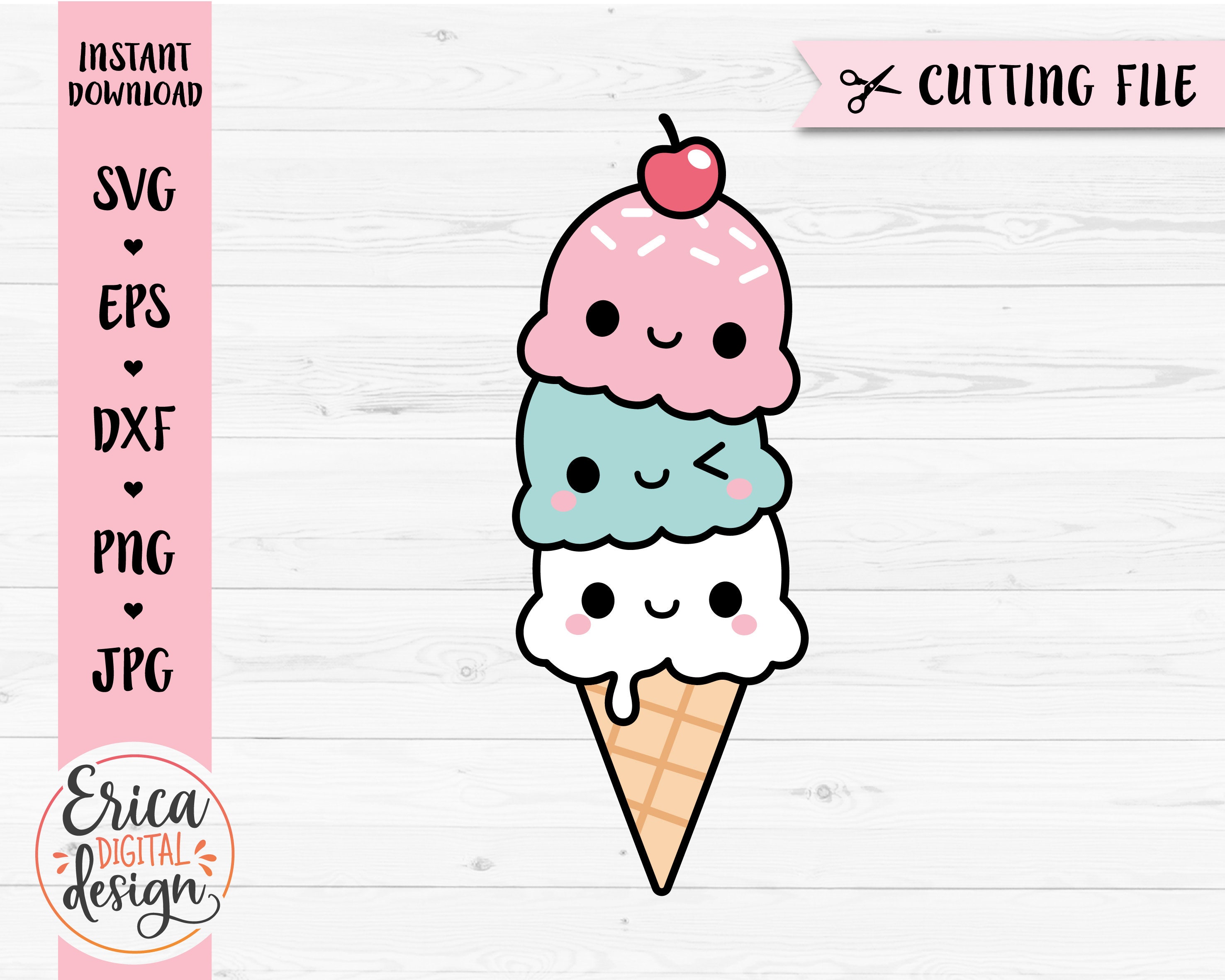 Ice Cream SVG Cut File Triple Ice Cream Cone Summer Party Dessert Cute ...