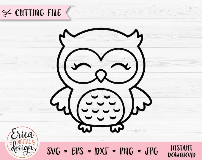 Owl With SVG Baby Owl Outline Cricut Silhouette Cut File Baby Owl Cute ...