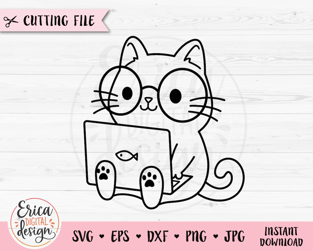 Nerd Cat SVG Cut File Funny Geek Cutting File Student Nerd Cuttable Cat ...