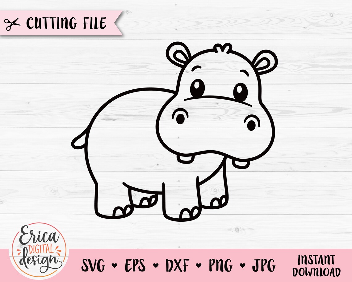 Hippo SVG Cute Hippopotamus Outline Cut File Cricut Silhouette - Etsy