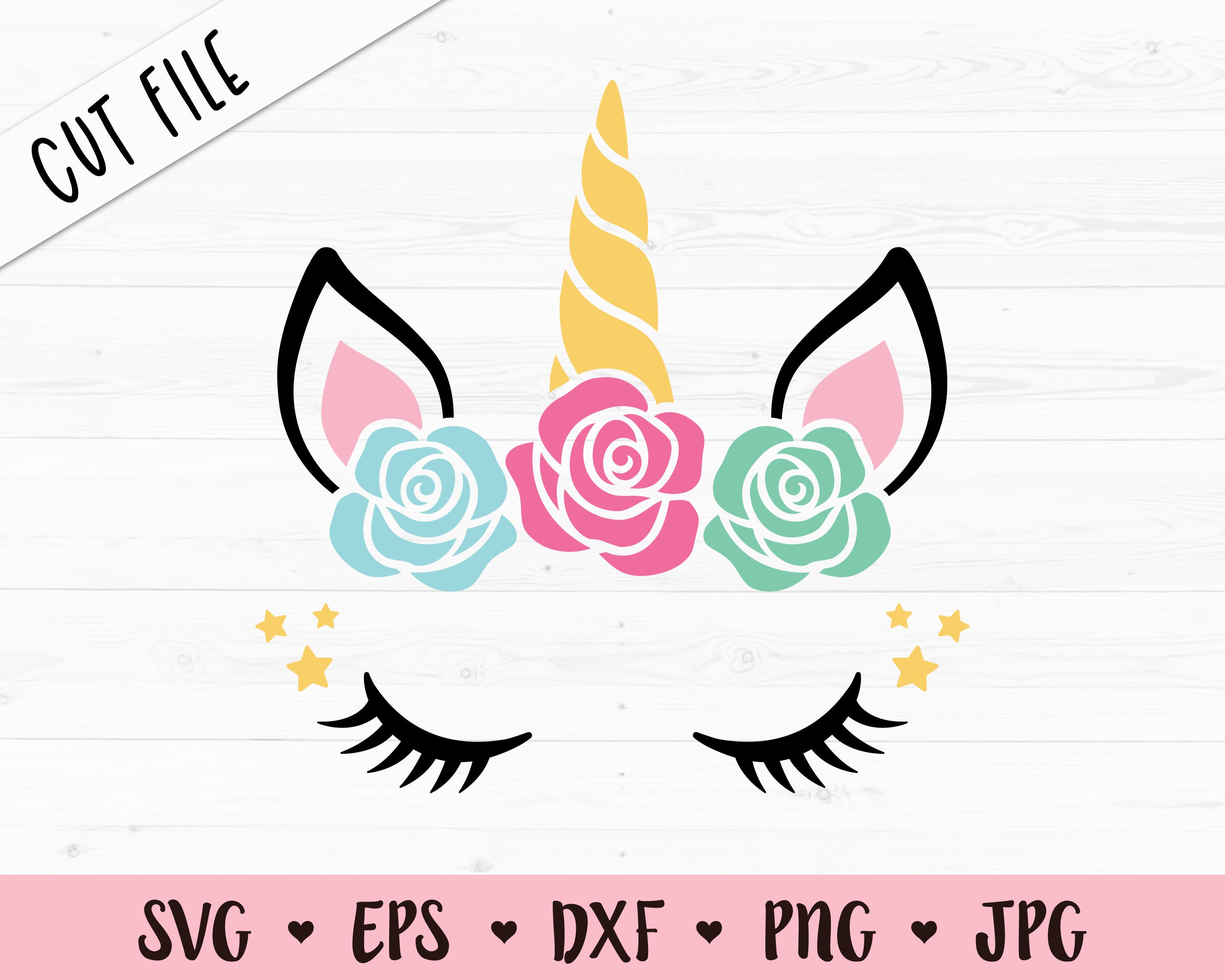 Unicorn gezicht SVG-bestand voor Cricut Silhouette Unicorn Girl wimpers ...
