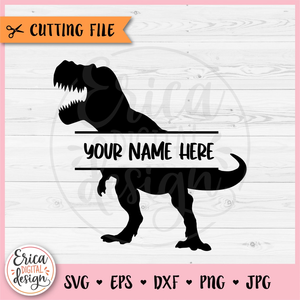 Split T-rex Name Frame SVG Cut File Cricut Trex Dinosaur Silhouette ...