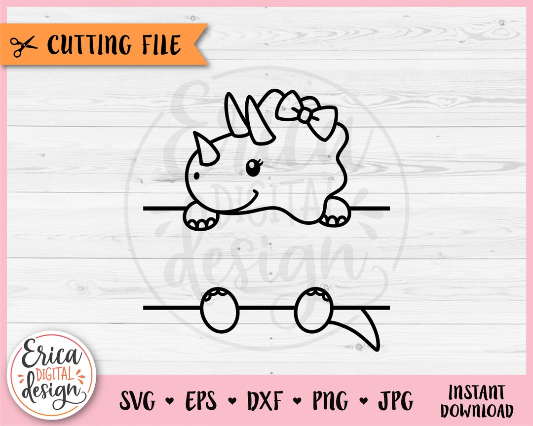 Split Dinosaur Girl Outline SVG Baby Dinosaur Monogram Name Frame Cut ...