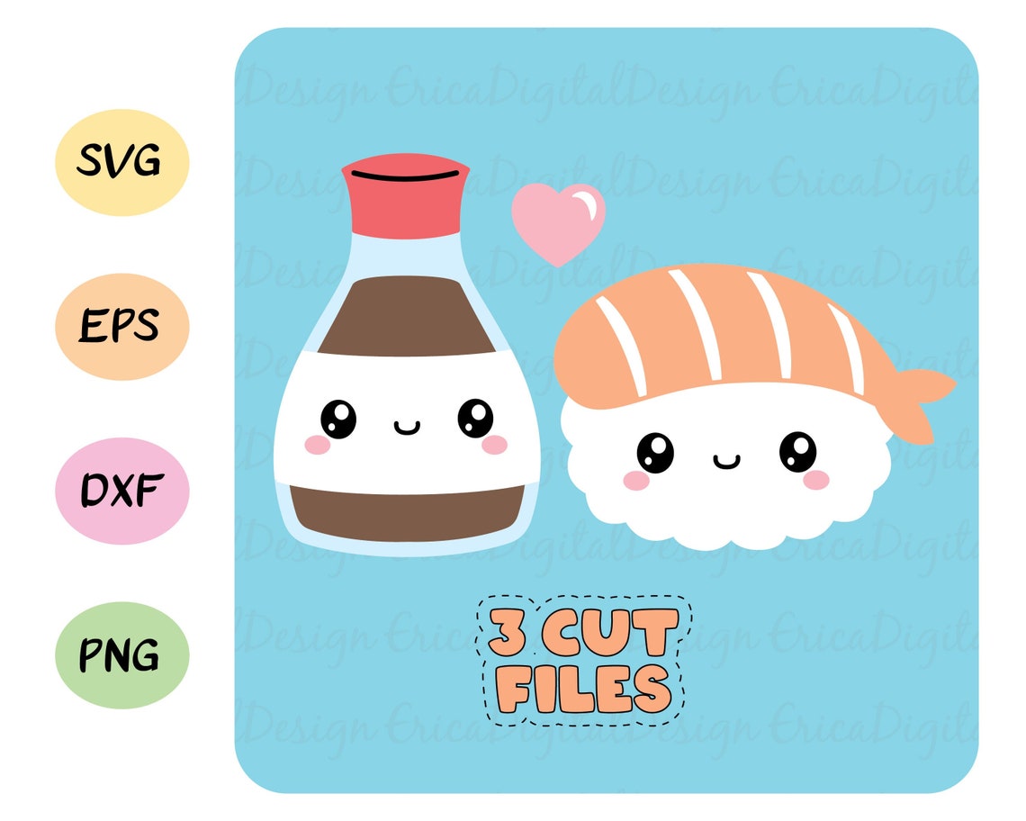 Sushi SVG Cut File Kawaii Nigiri and Soy Sauce Vector Sushi Cutting ...