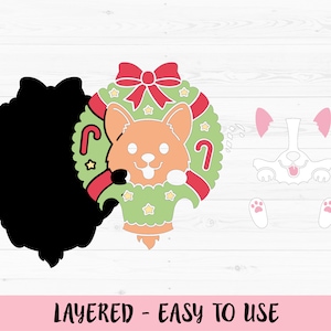 Christmas Corgi SVG Christmas Wreath Layered Cut File Funny Corgi Dog ...