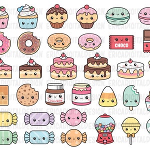 Kawaii Sweets Clipart Cute Sweet Candy Clipart Food Cake Donut Cupcake ...