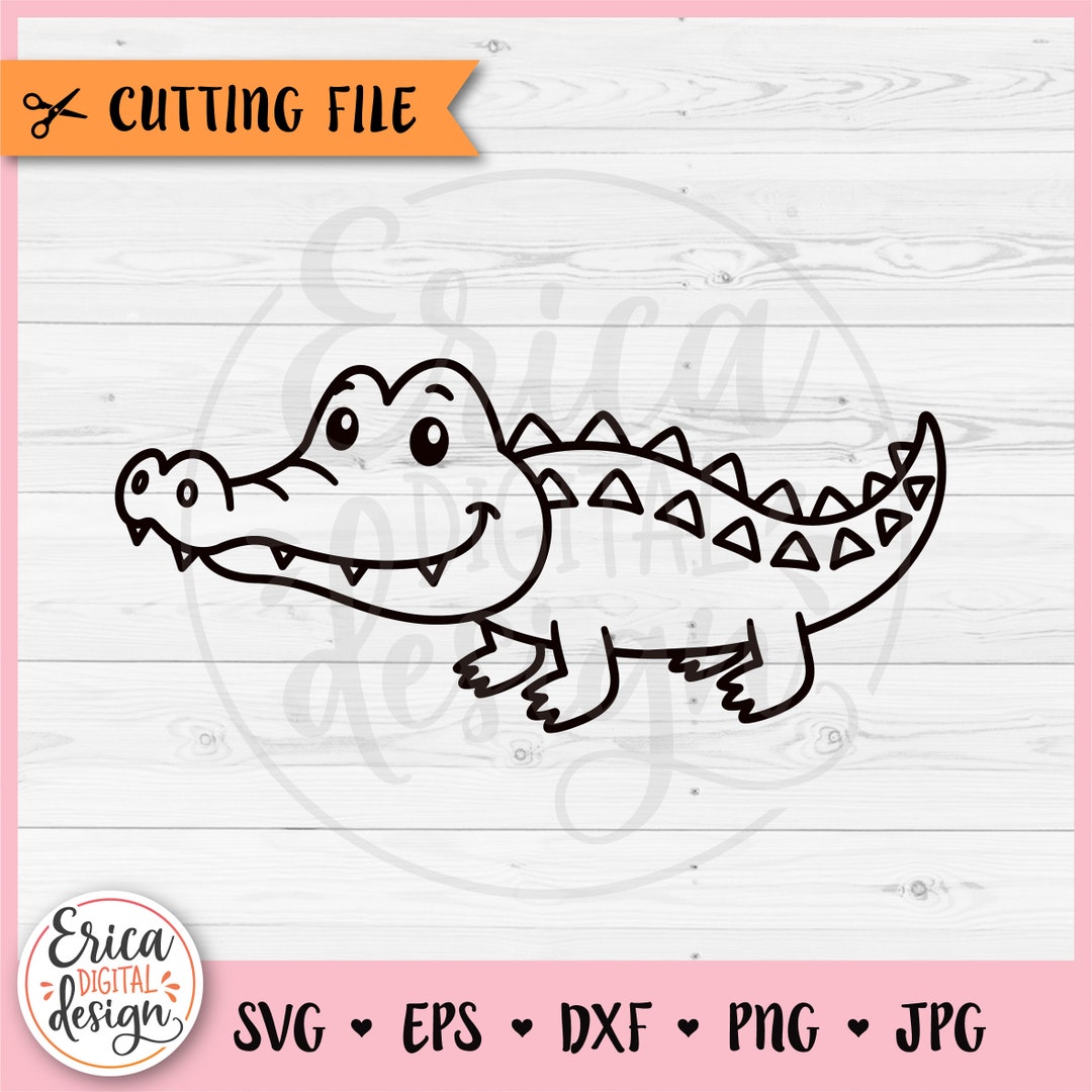 Alligator SVG Baby Crocodile Outline Cut File for Cricut Silhouette Gator Safari Jungle Baby ...