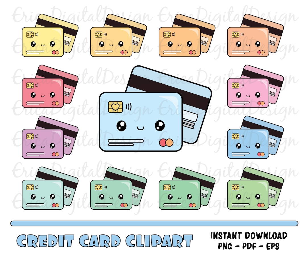 Kawaii Credit Card Clipart Set Financial Clip Art Money Planning ...