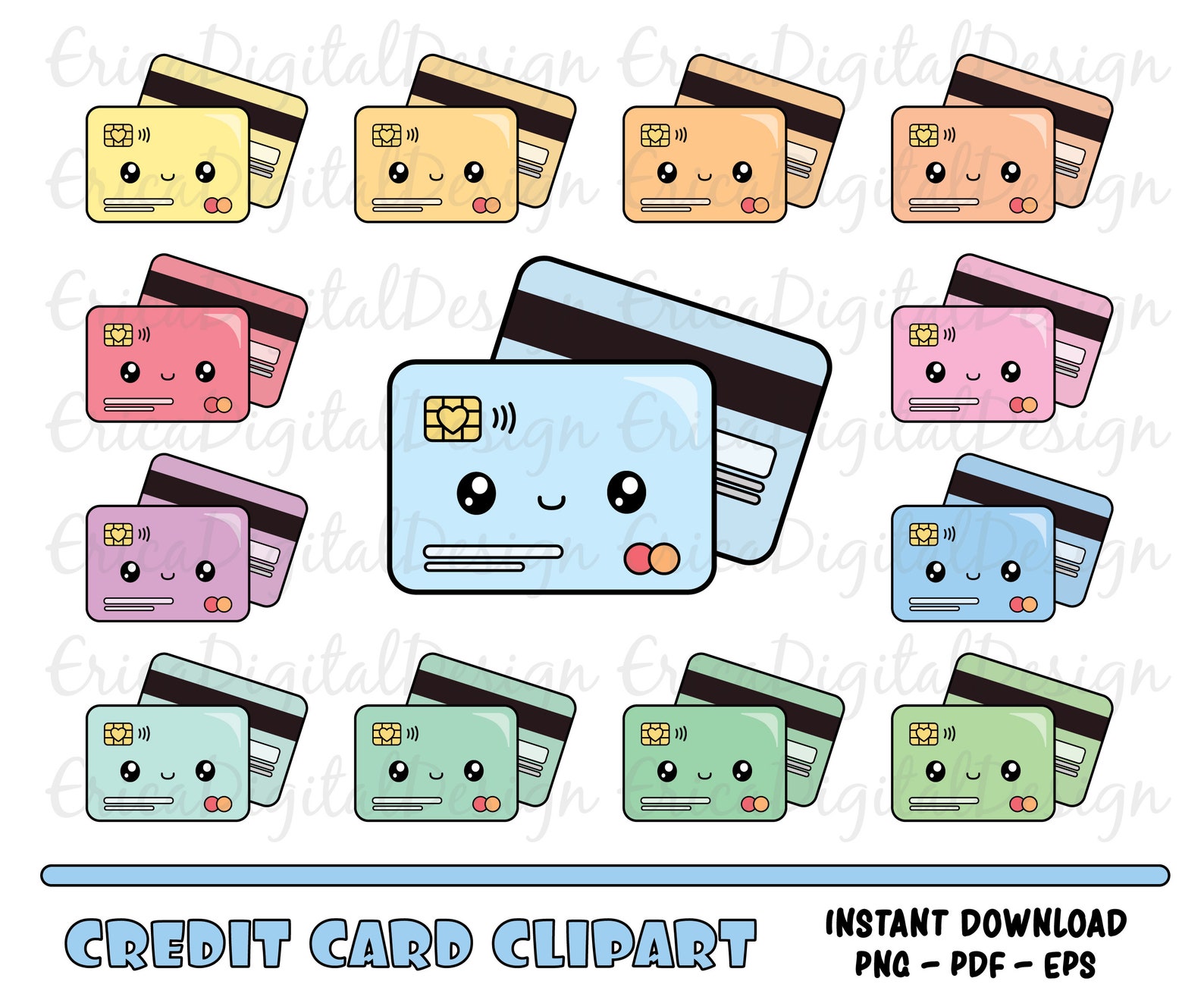Kawaii Credit Card Clipart Set Financial Clip Art Money Planning ...