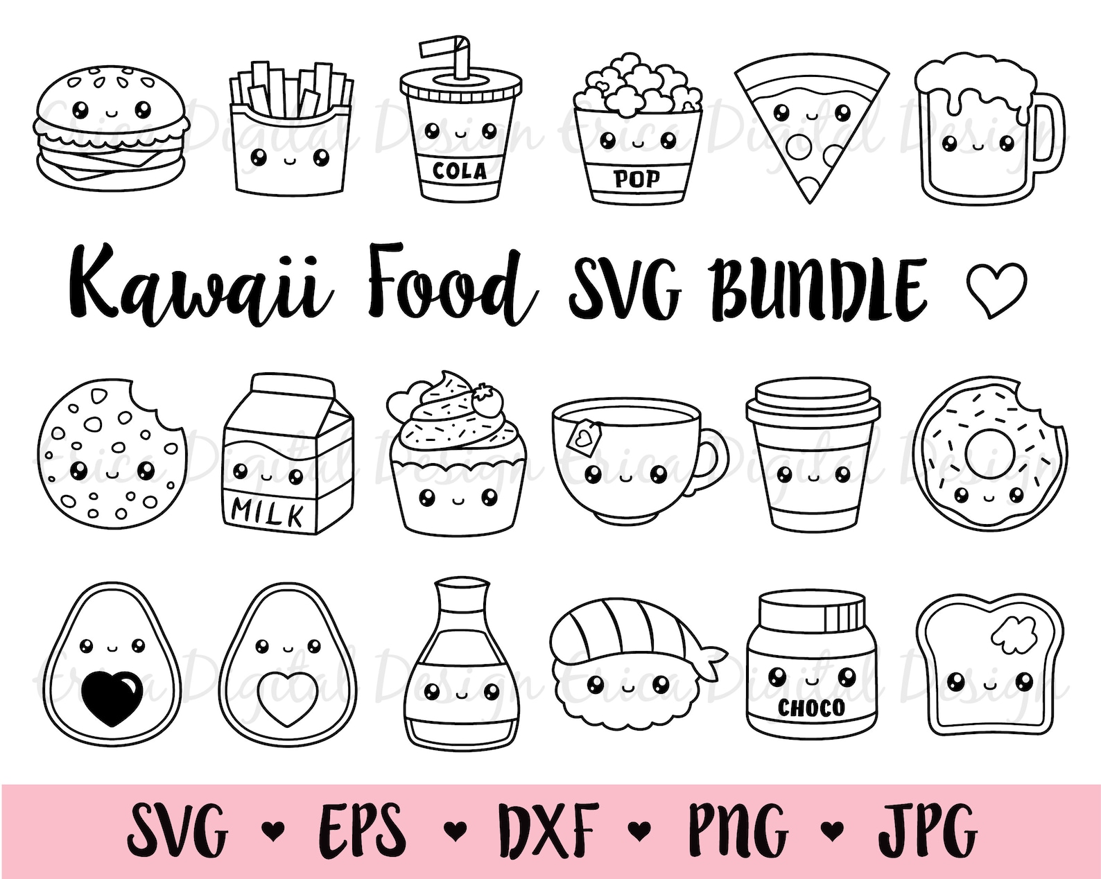 Kawaii Food SVG Bundle Perfect Match Cutting File Friendship - Etsy