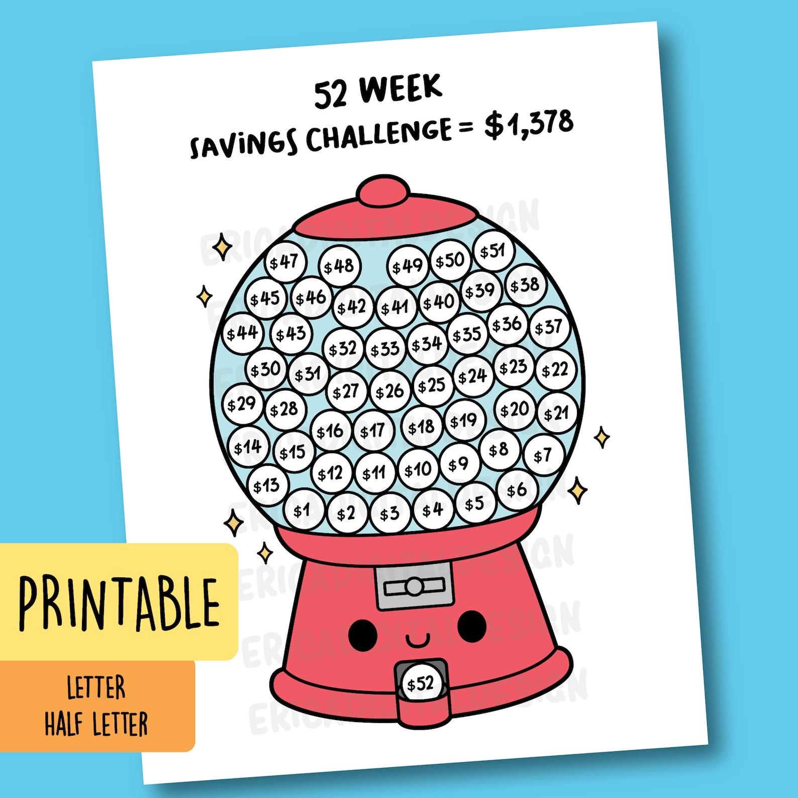 52 Week Saving Challenge Cute Saving Goal Tracker Printable Bullet ...