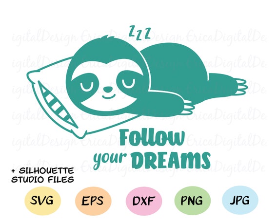 Sleeping sloth on pillow SVG Cute baby sloth cut file Black | Etsy