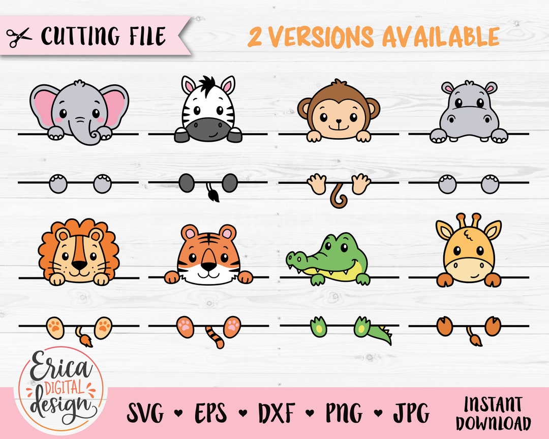 Safari Animal Name Frame SVG Cut File Cricut Silhouette Split Monogram ...