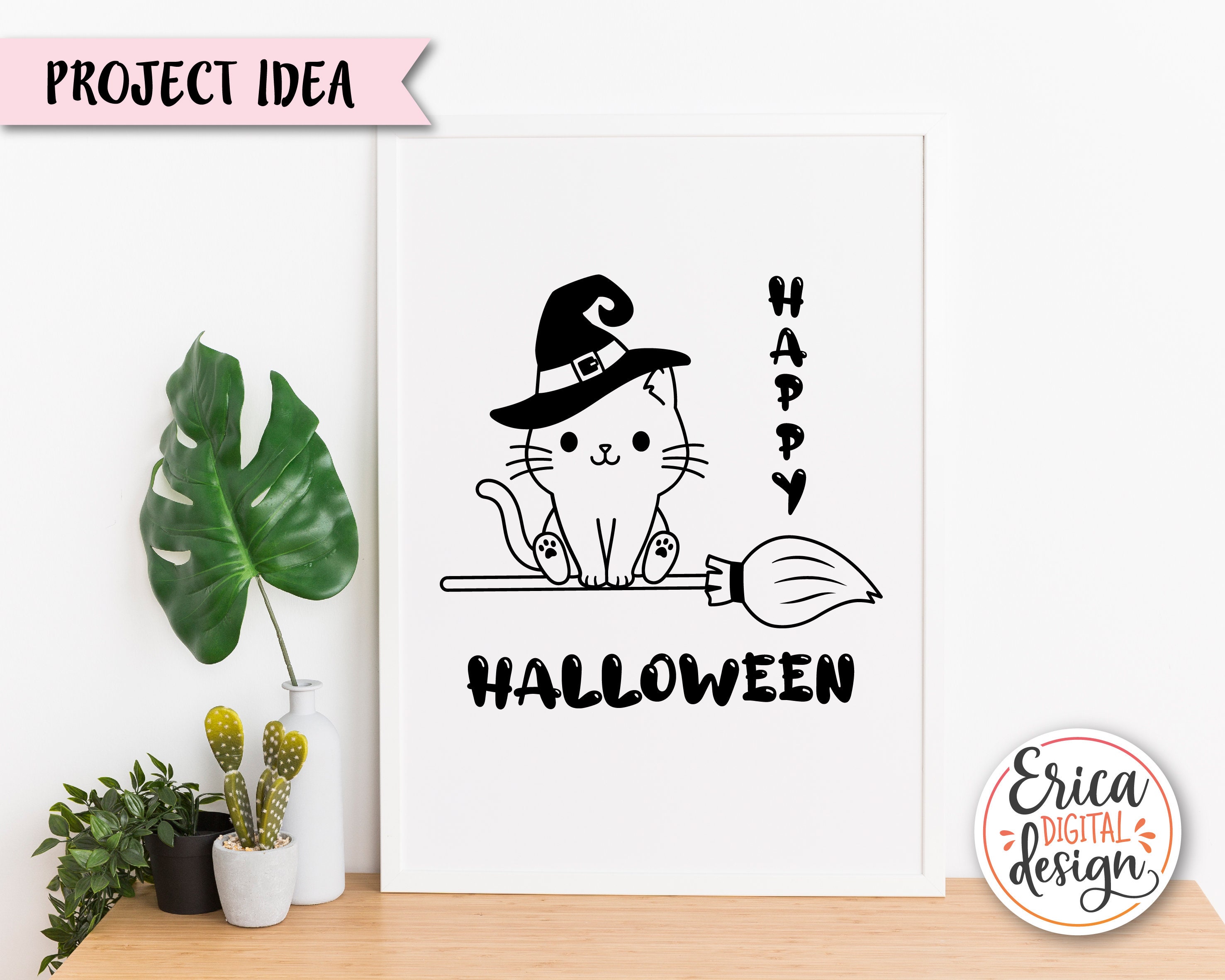 Halloween Cat Svg Cut File Witch Cat on Broom Cute Cat With | Etsy