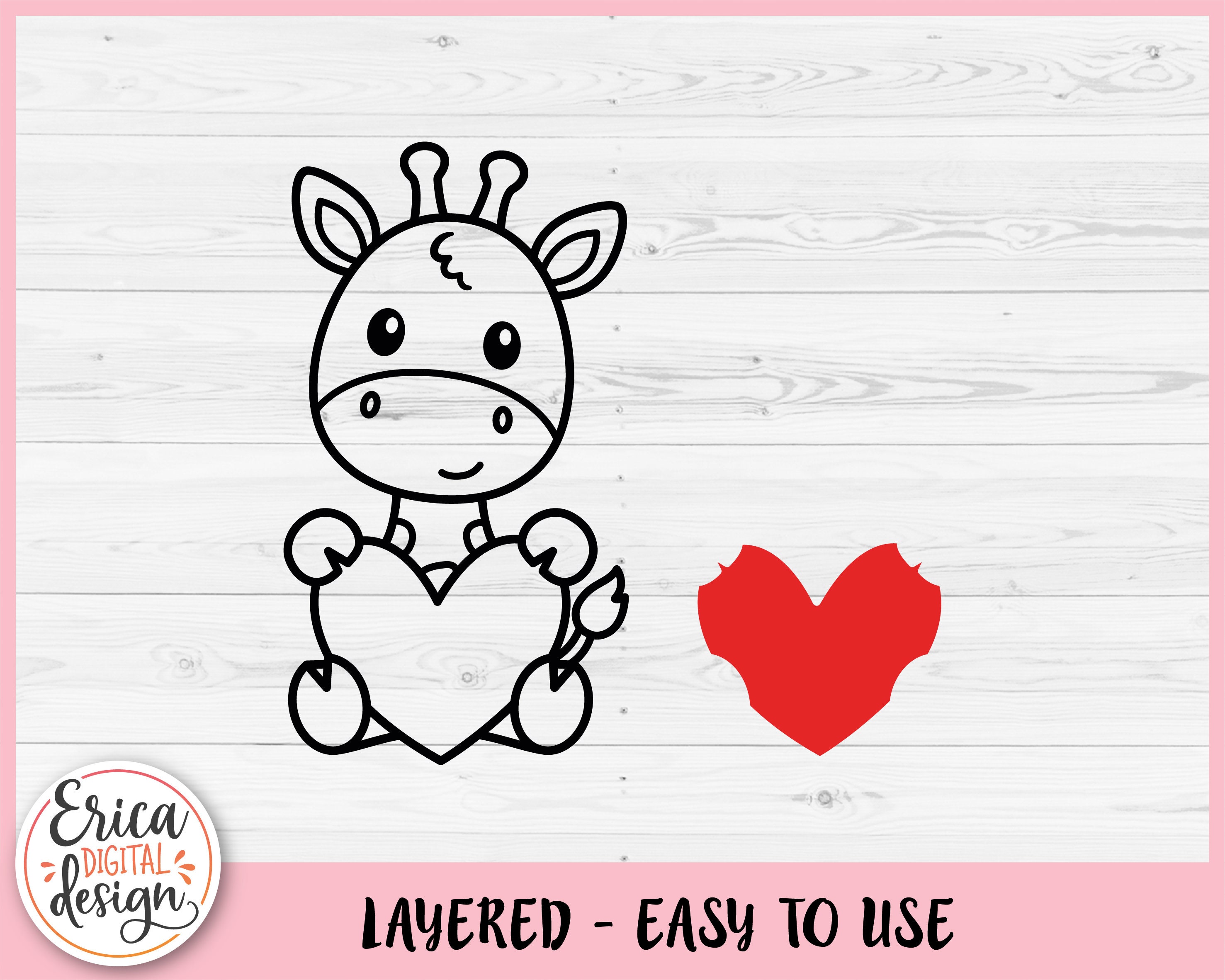 Giraffe With Heart SVG Cute Baby Giraffe Outline Cut File - Etsy