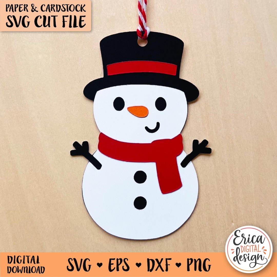 Snowman Gift Tag SVG Winter Snowman Ornament Cut File Cricut Silhouette ...